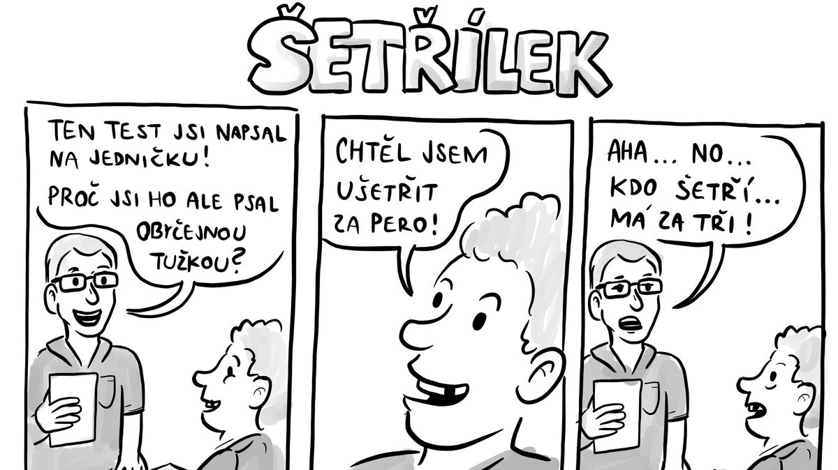 Kreslený vtip: První test v tomto školním roce - Médium.cz