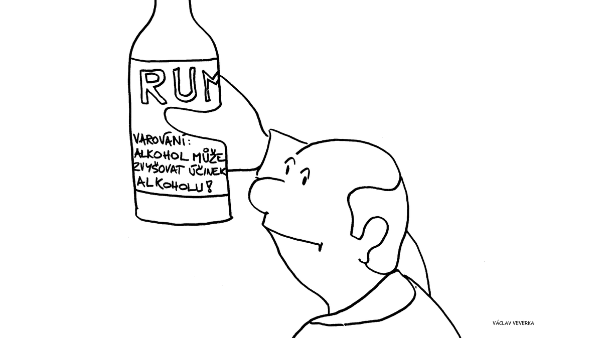 Kreslený vtip - Pozor na vedlejší účinky alkoholu - Médium.cz