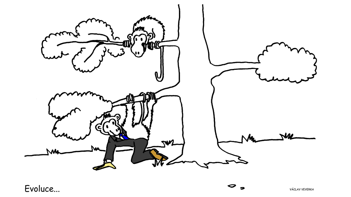 Kreslený vtip - Evoluce - Médium.cz