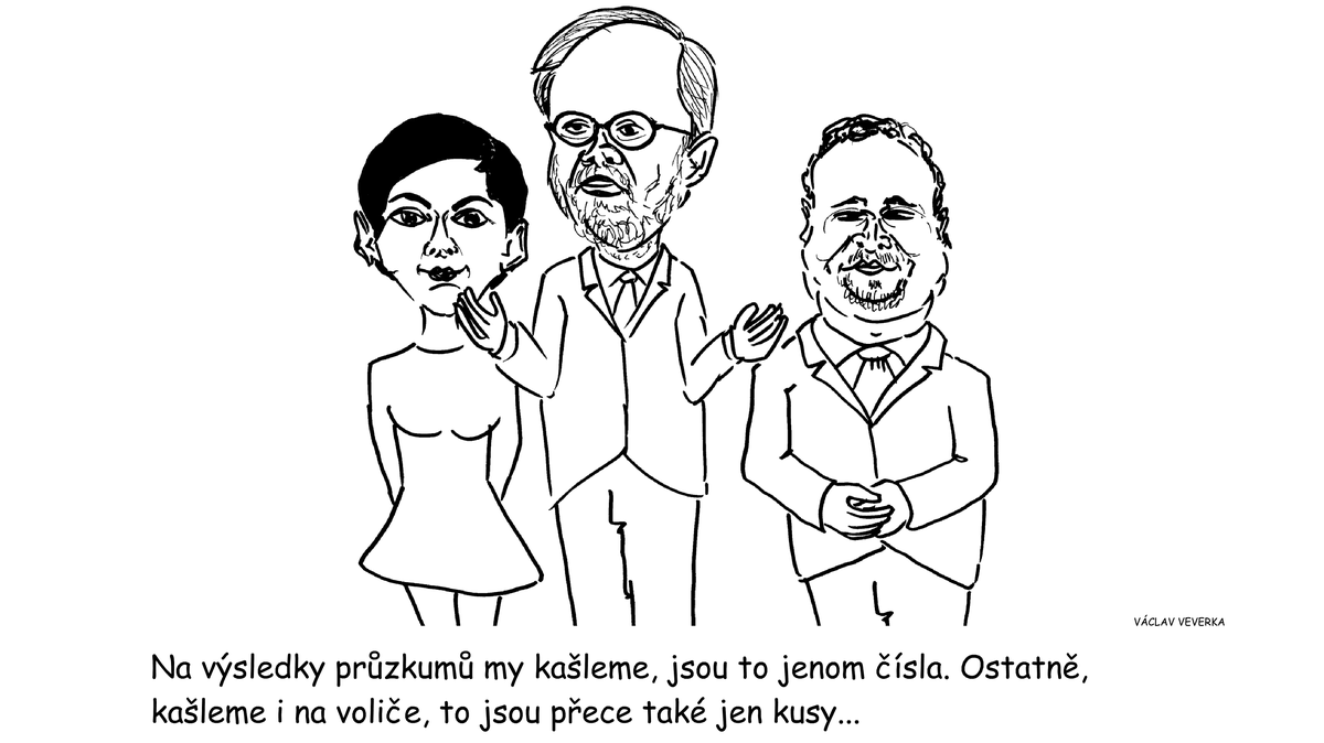 Kreslený vtip -Myslíte si, že průzkumy vyděsí vládu? - Médium.cz